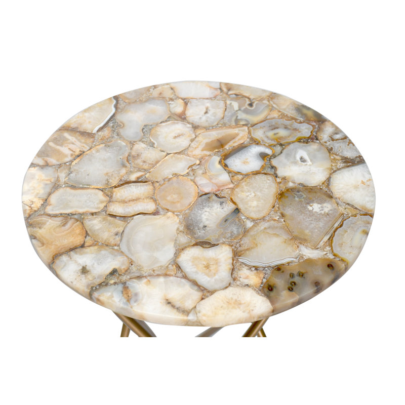 Everly Quinn Pervinder Agate Side Table With Gold Metal Frame | Wayfair